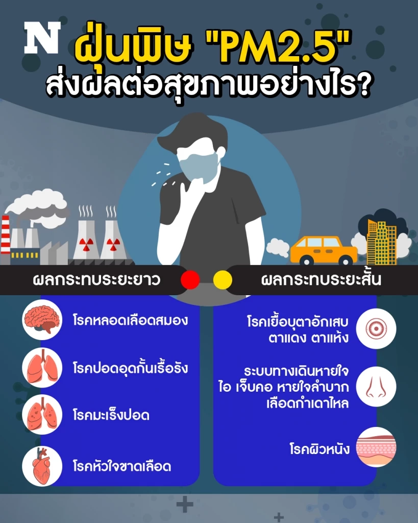 ฝุ่นพิษ PM2.5 เข้าขั้นสีแดง ส่งผลต่อสุขภาพ กทม. เกินมาตรฐาน 68 พื้นที่