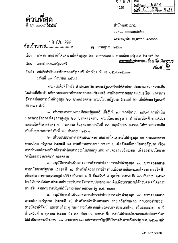 เปิดบันทึกครม. "รถไฟฟ้า 20 บาทตลอดสาย" พบปมปัญหา จ่ายค่าชดเชยรายได้ให้เอกชน